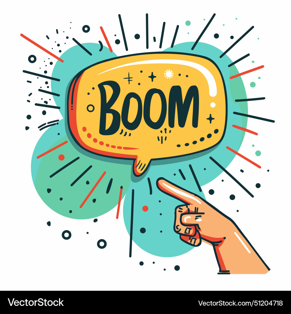 Hand gesturing towards comic style explosion boom Vector Image
