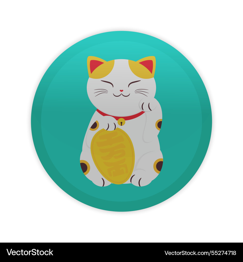 Japanese beckoning cat maneki neko glossy pin Vector Image
