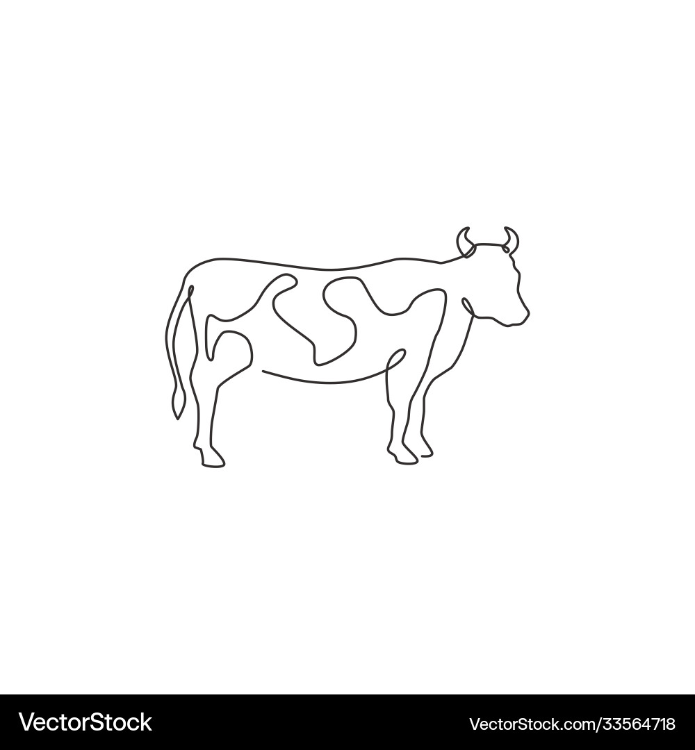 One single line drawing fat cow for husbandry Vector Image