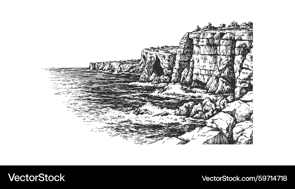 Rocky Coastline Sketch Royalty Free Vector Image