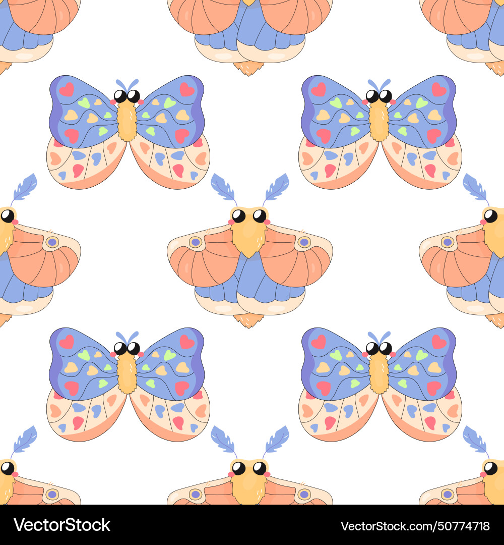 Seamless pattern maple moth butterfly cartoon Vector Image
