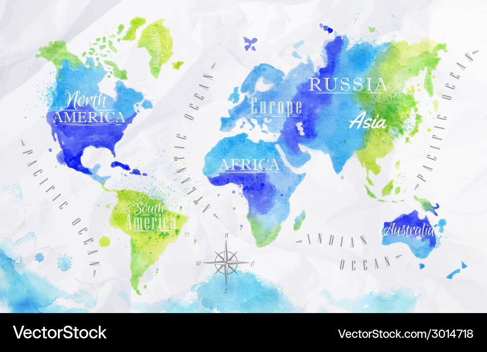 Watercolor World Map Green Blue Royalty Free Vector Image