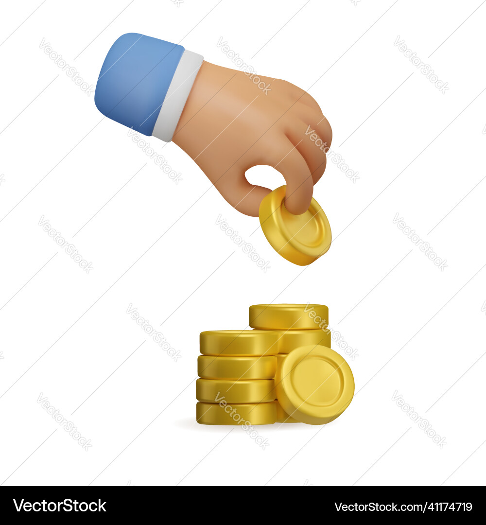 3d icon hand with golden coins Royalty Free Vector Image