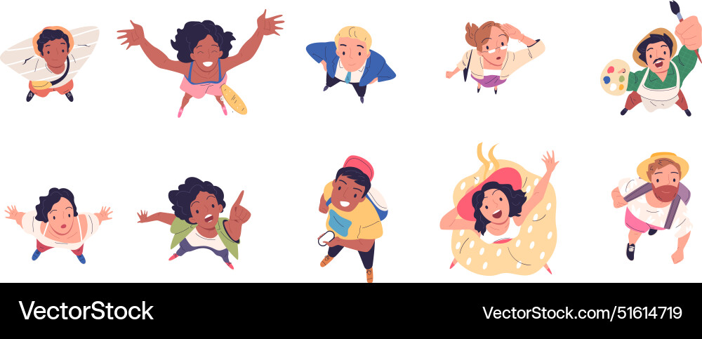 Above people looking up happy characters look-up Vector Image