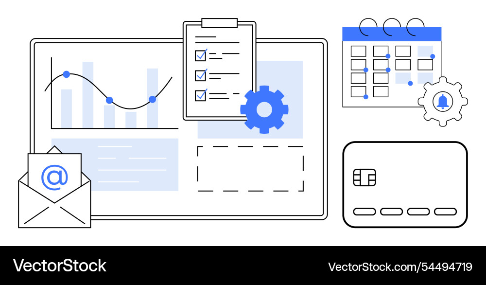 Business analysis with graphs calendar email Vector Image