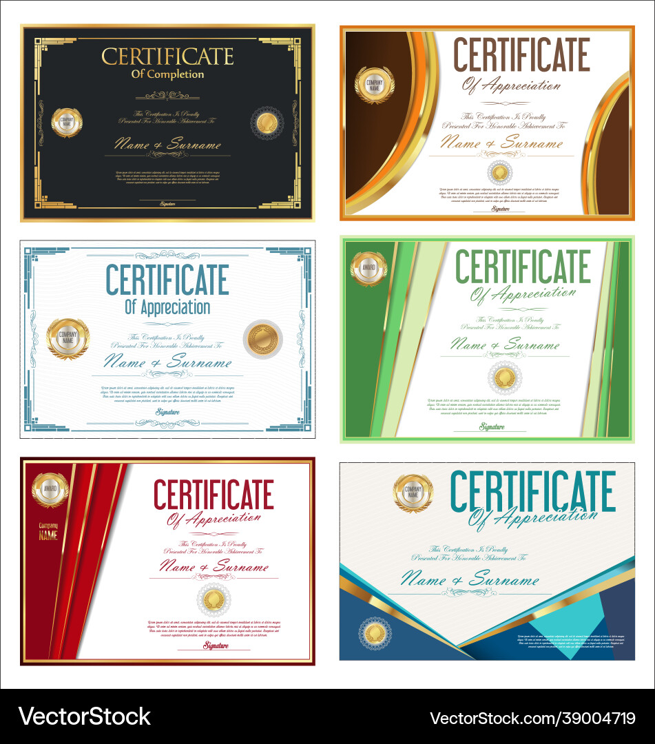 Collection colorful certificate Royalty Free Vector Image