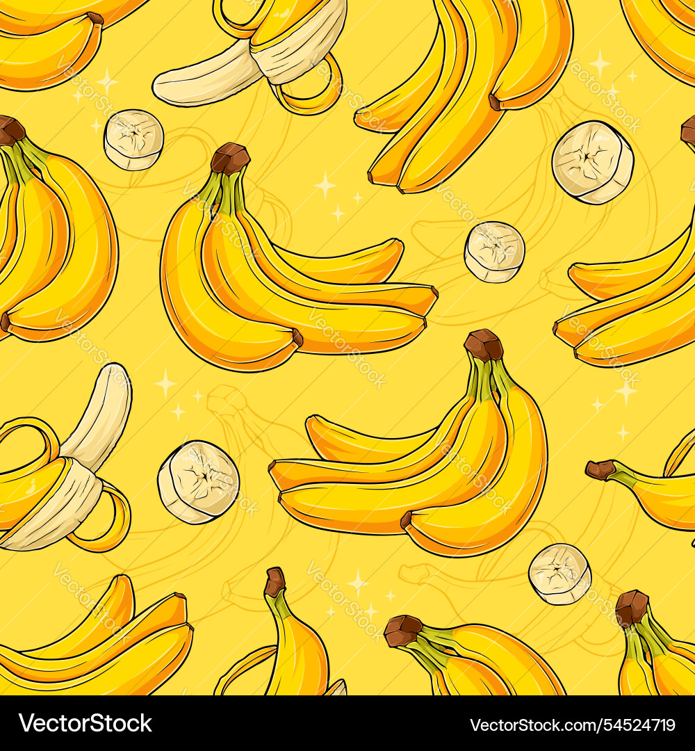 Hand drawn seamless pattern of yellow bananas Vector Image