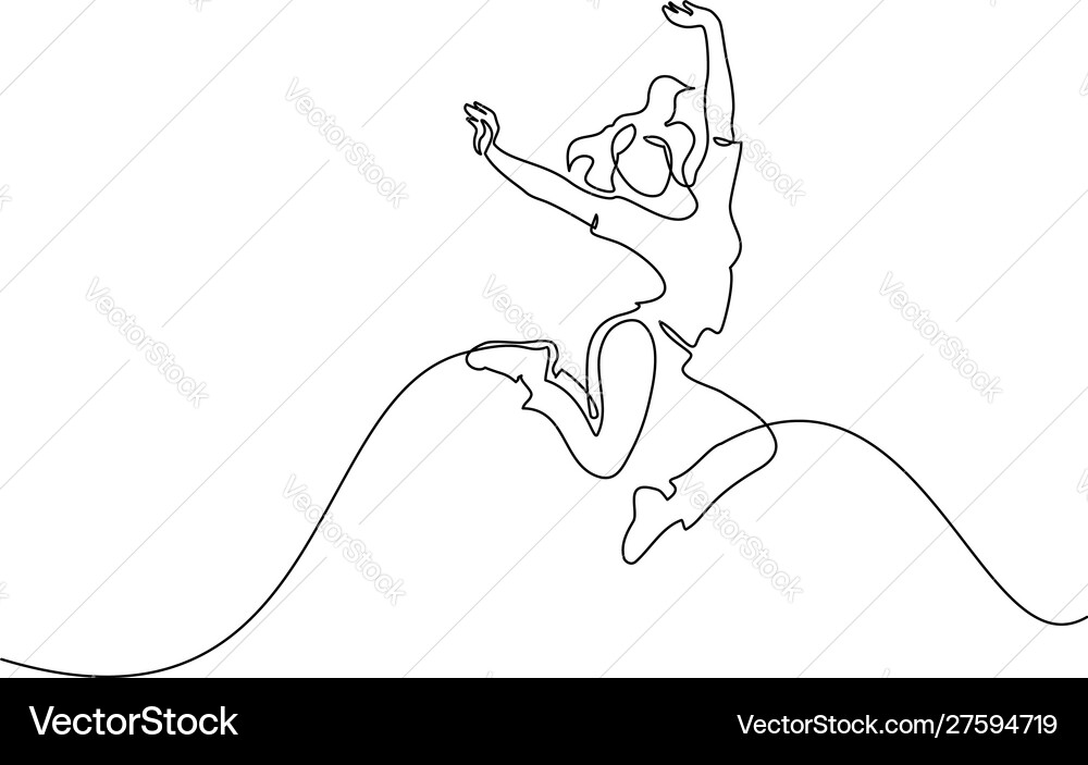 Happy jumping woman continuous one line drawing Vector Image