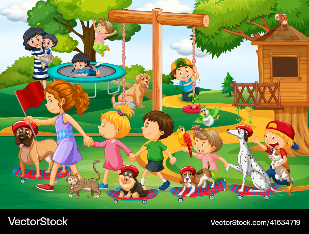 Playground scene with children playing Royalty Free Vector