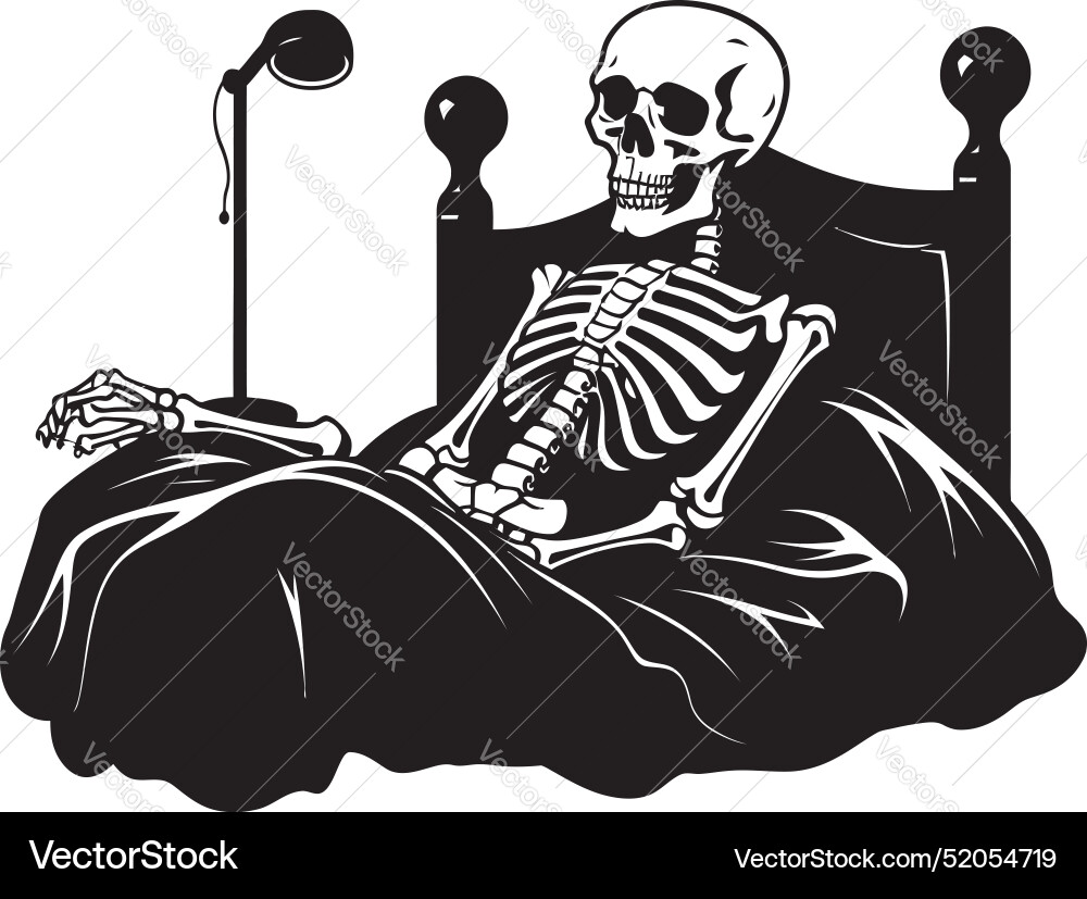 Rest in horror skeleton on bed icon grim repose Vector Image