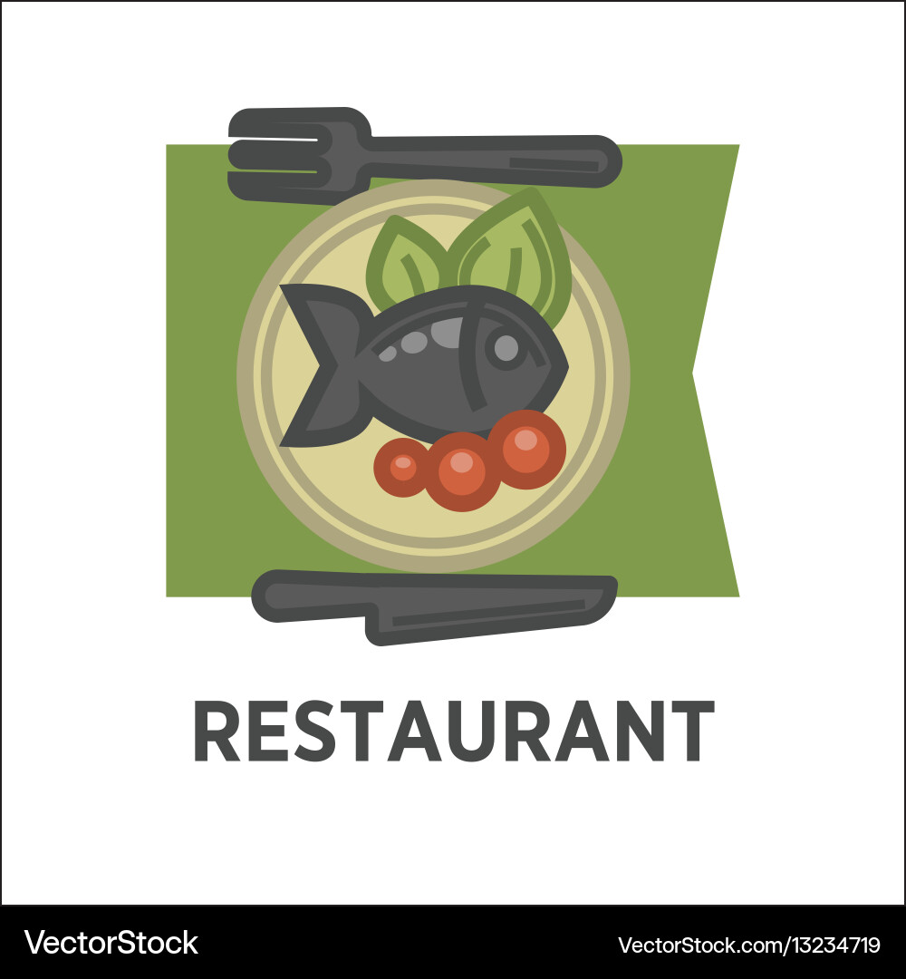 Restaurant dish banner fish with tomatoes Vector Image