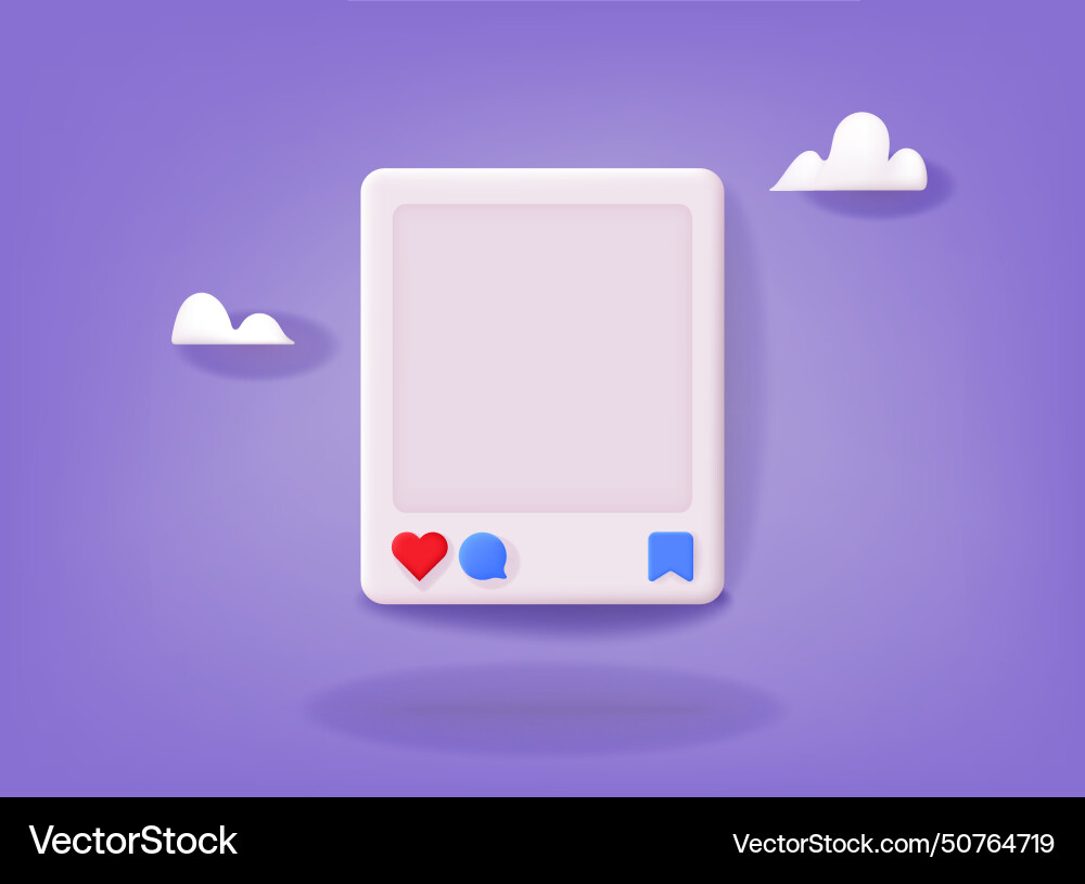 Social network photo frame mockup design in 3d Vector Image