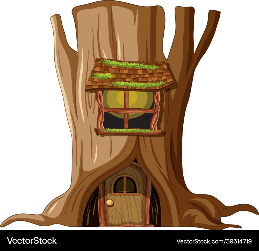 Tree house inside the trunk Royalty Free Vector Image
