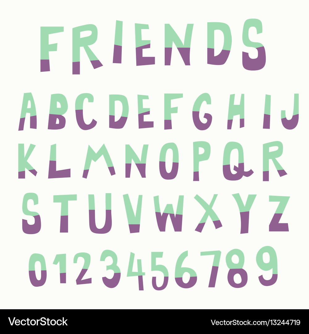 Two tone color doodle font Royalty Free Vector Image