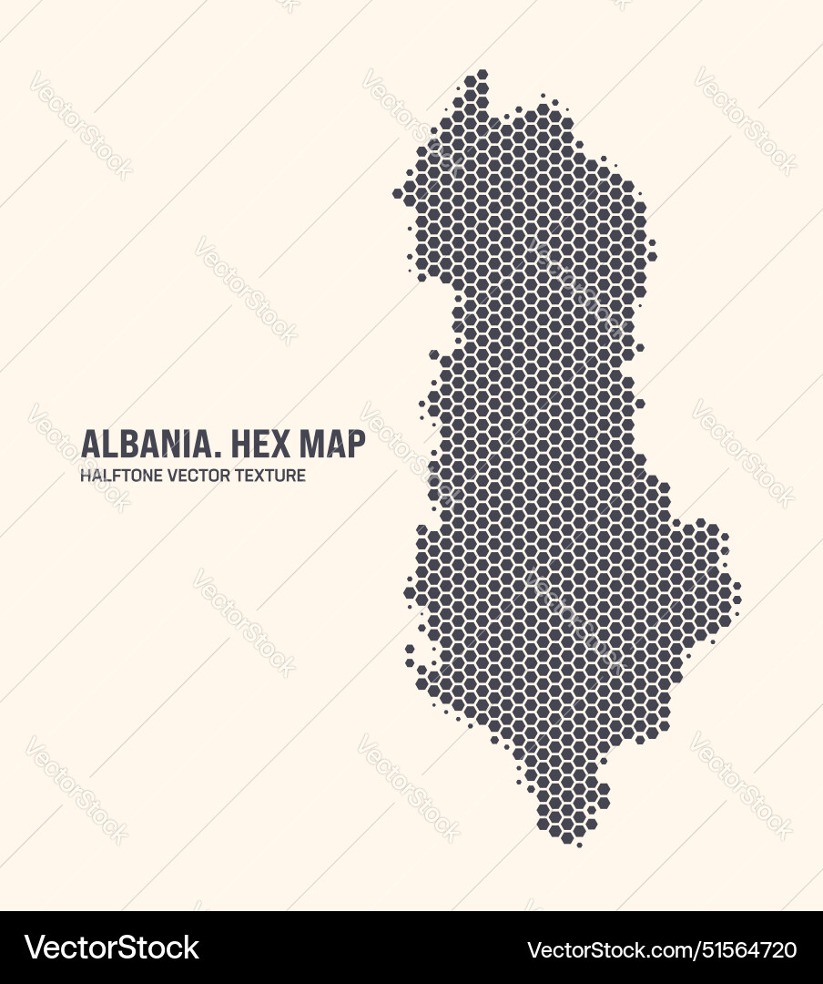 Albania map hexagonal half tone pattern isolated Vector Image