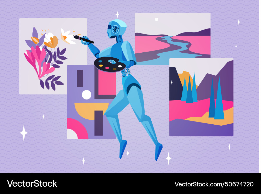 Art content generator creativity of robot Vector Image