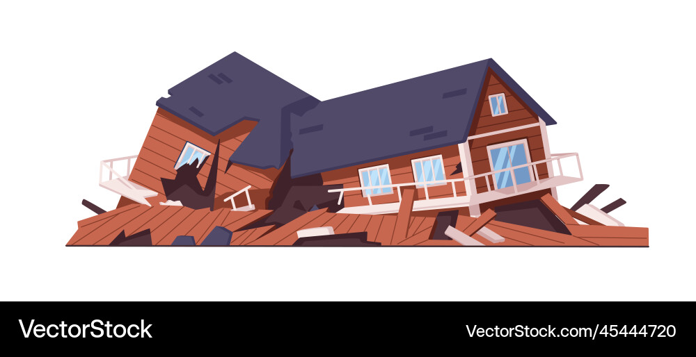 Damaged Ruined House - Disaster Scene Royalty Free Vector