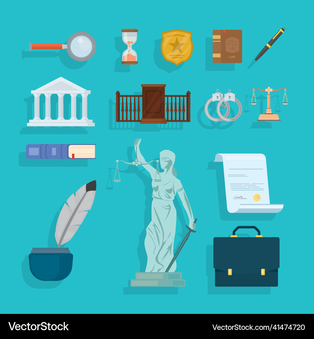 Fourteen courthouse items Royalty Free Vector Image