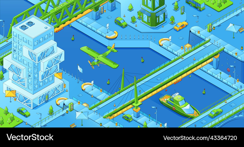 Isometric city infrastructure transport bridges Vector Image