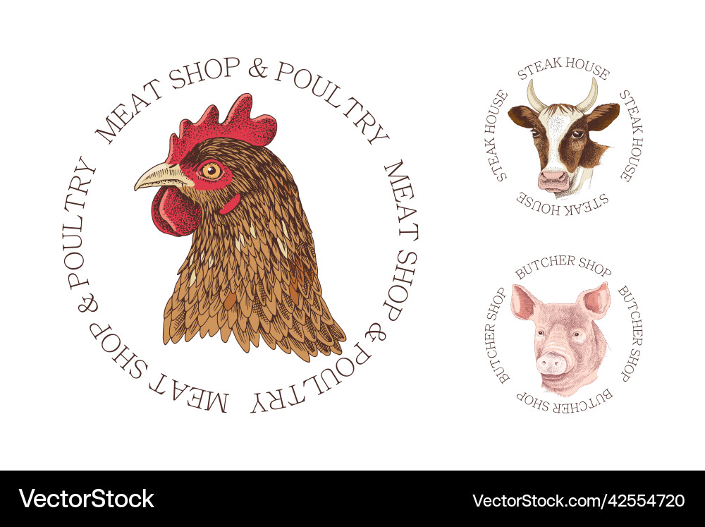 Steak house and butchery labels emblems Royalty Free Vector