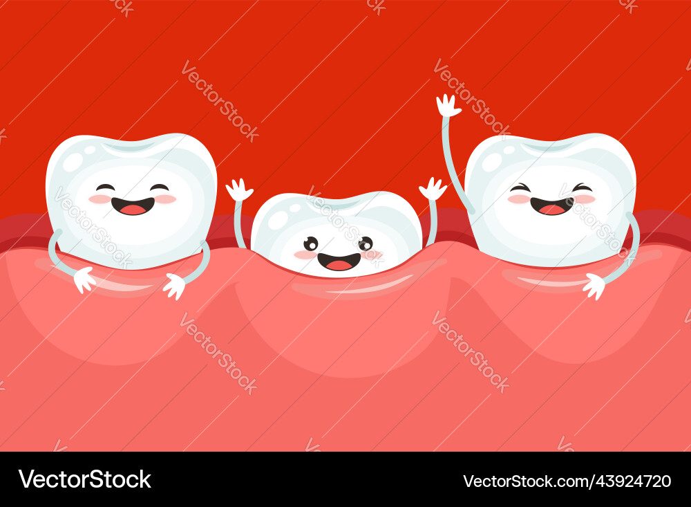Teeth grow funny characters tooth growing in gums Vector Image