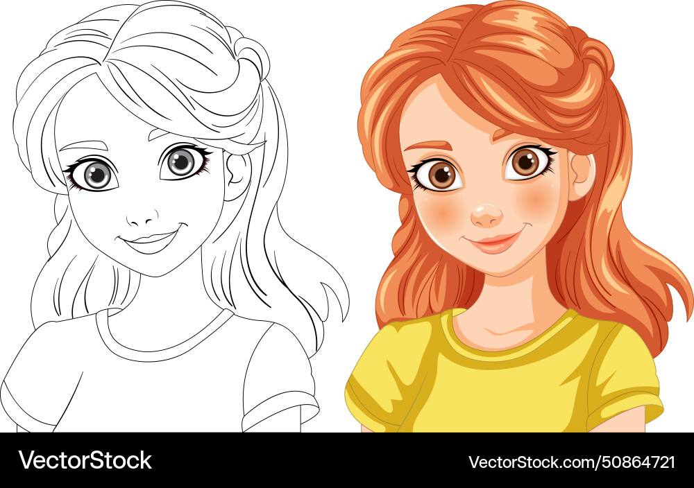 A girl before and after coloring Royalty Free Vector Image