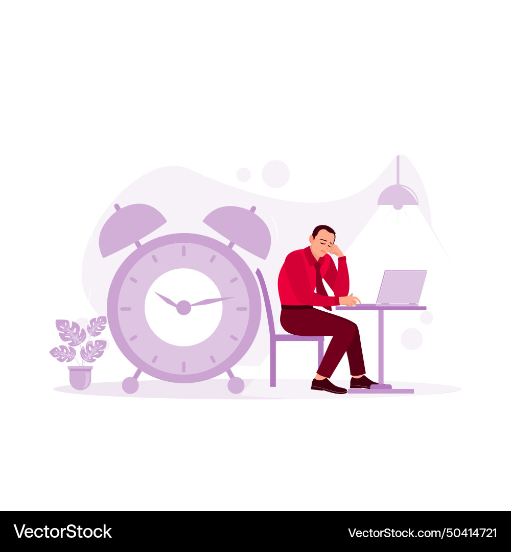 Clock shows time with a male employee sitting Vector Image