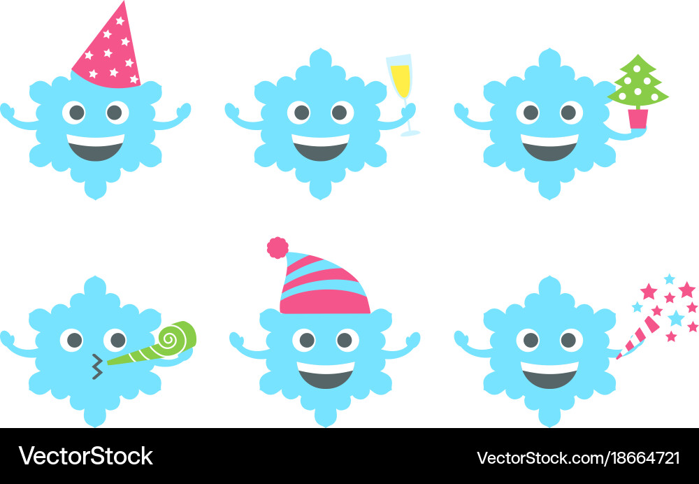 Emoji snowflake set Royalty Free Vector Image - VectorStock