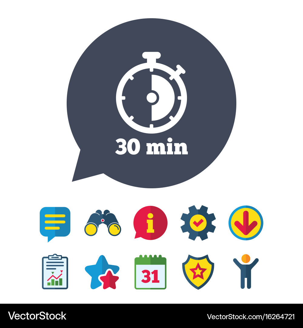 Timer sign icon 30 minutes stopwatch symbol Vector Image