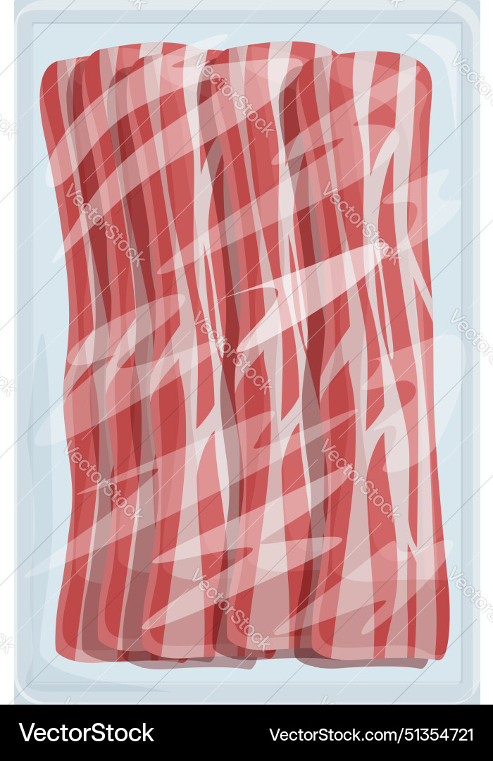 Top view of a plastic pack raw bacon strips Vector Image