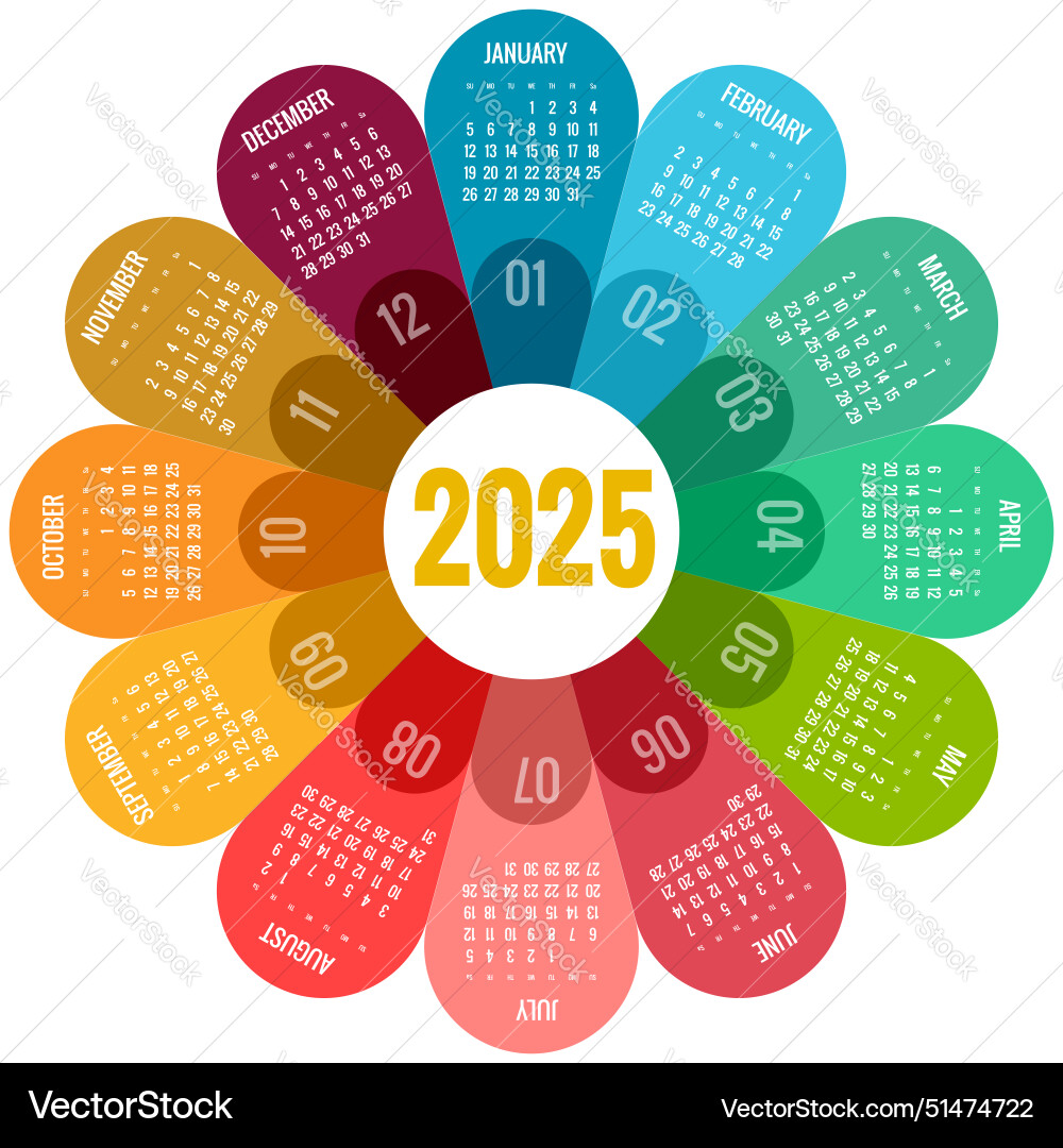 Calendar circle spiral planner for 2025 Royalty Free Vector