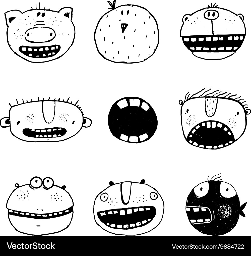Hand drawn doodle outline cartoon monster faces Vector Image