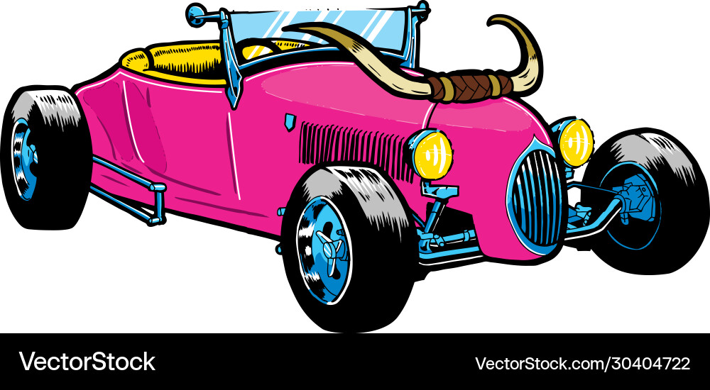 Hot rod style car with large horns Royalty Free Vector Image