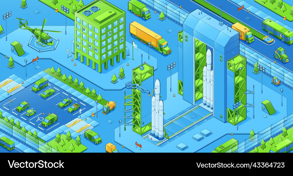 Isometric city infrastructure spaceport helipad Vector Image