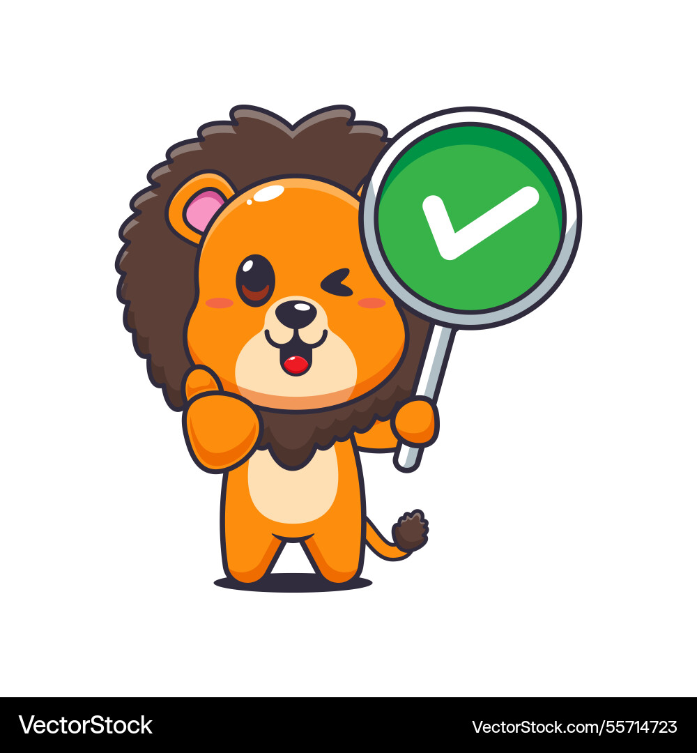 Lion cartoon with correct sign Royalty Free Vector Image