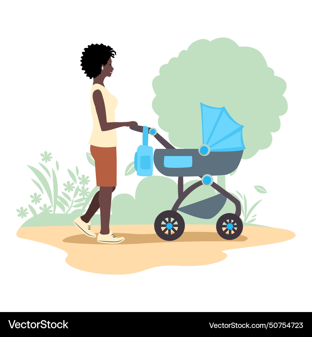 Mom walks with baby in stroller Royalty Free Vector Image