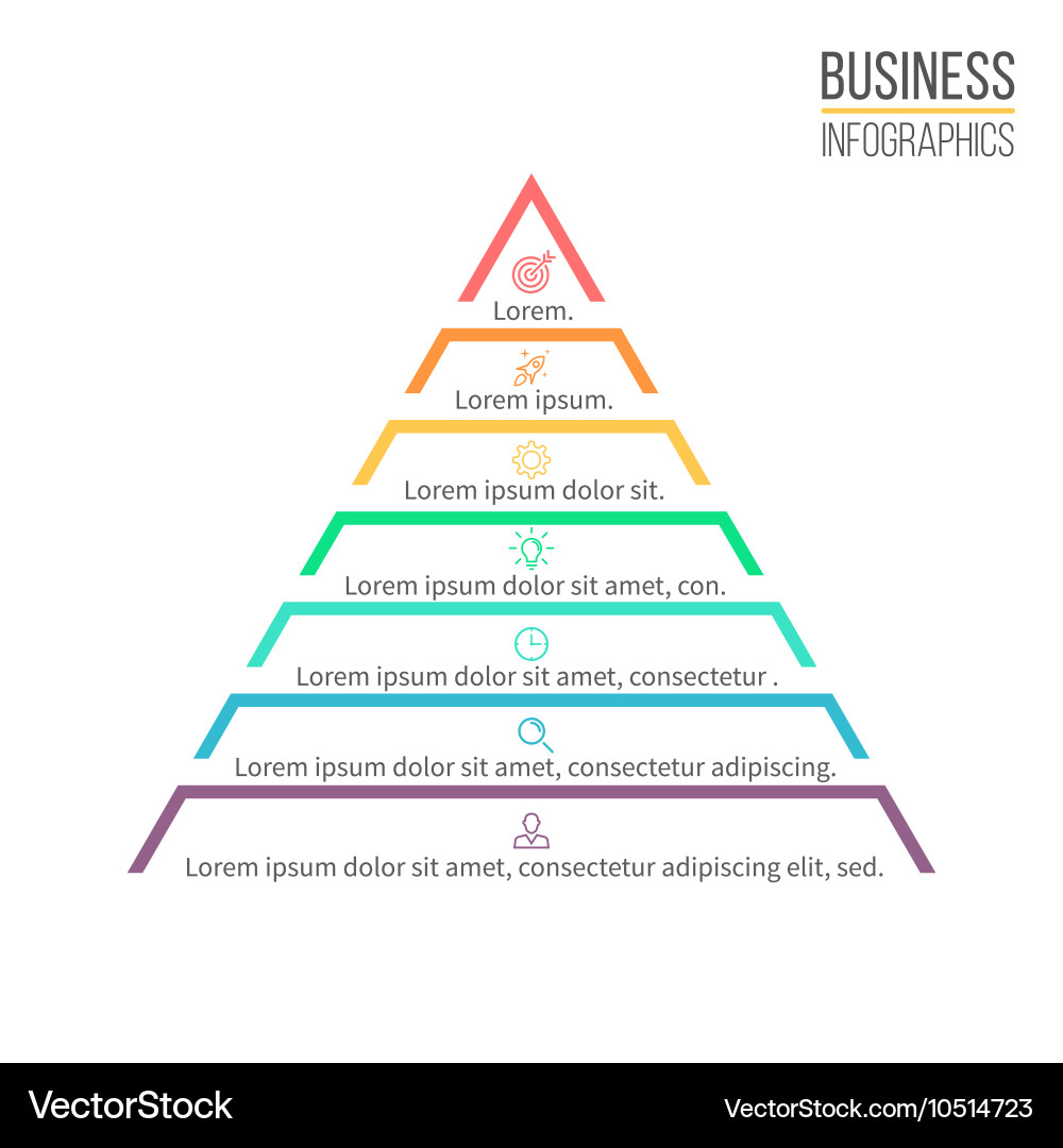 Pyramid triangle with 7 steps levels Royalty Free Vector