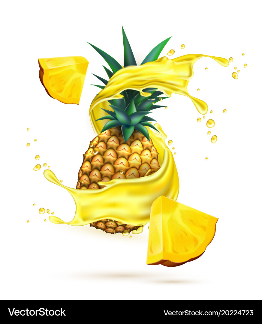 Realistic pineapple juice splash slice Royalty Free Vector