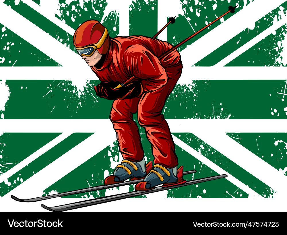 Skiing man colored draw Royalty Free Vector Image