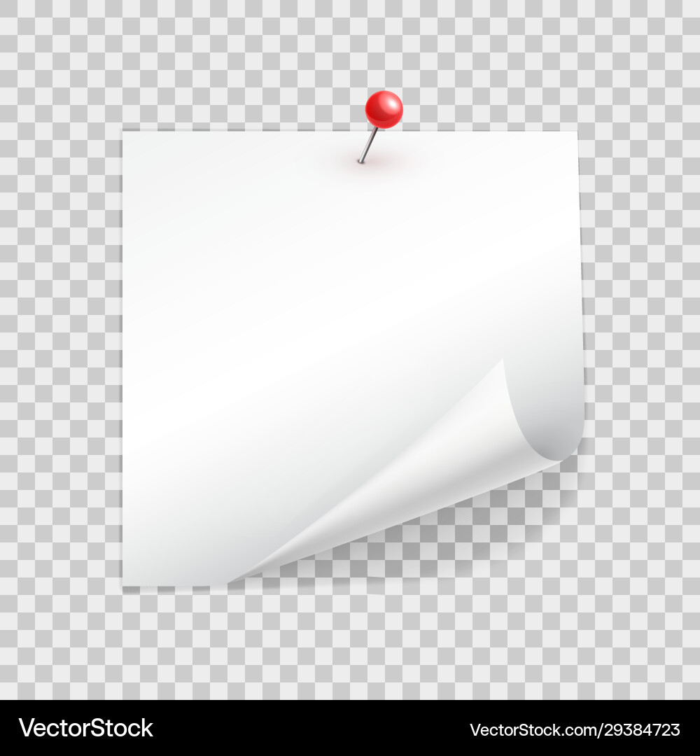Square sheet paper with a curled corner pins Vector Image
