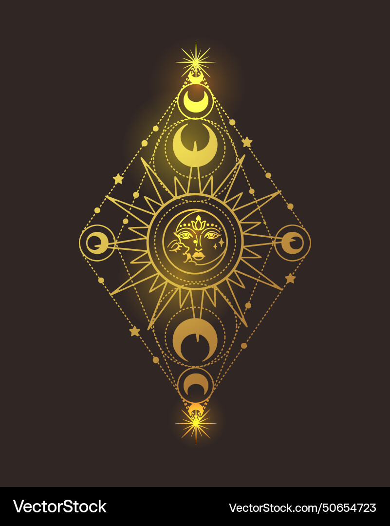 Sun sacred geometry magic gold Royalty Free Vector Image
