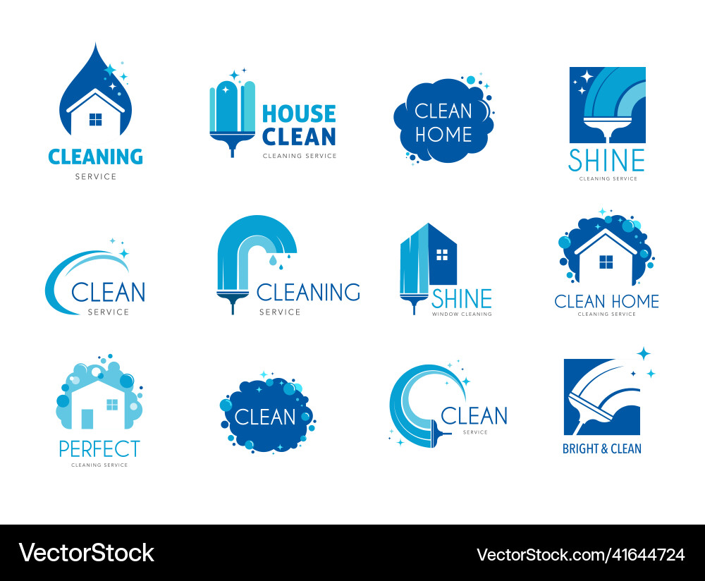 Blue Cleaning Services Logo Collection Royalty Free Vector