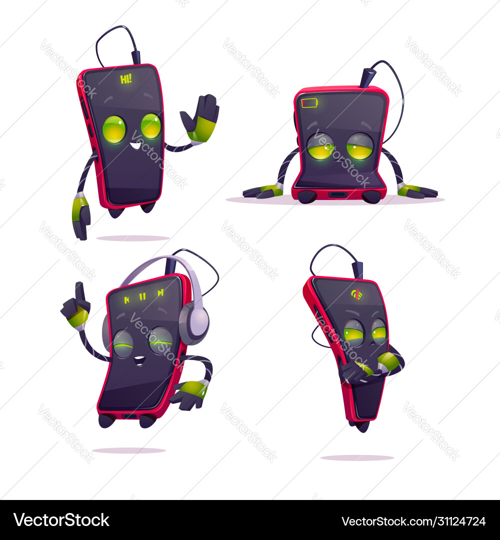 Cute smartphone character in different poses Vector Image