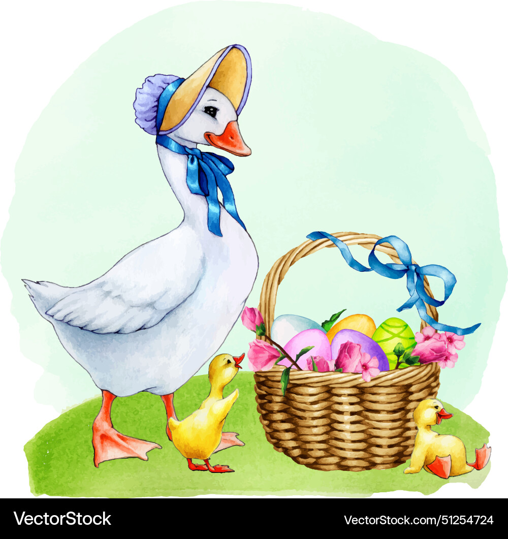 Goose family with easter basket Royalty Free Vector Image