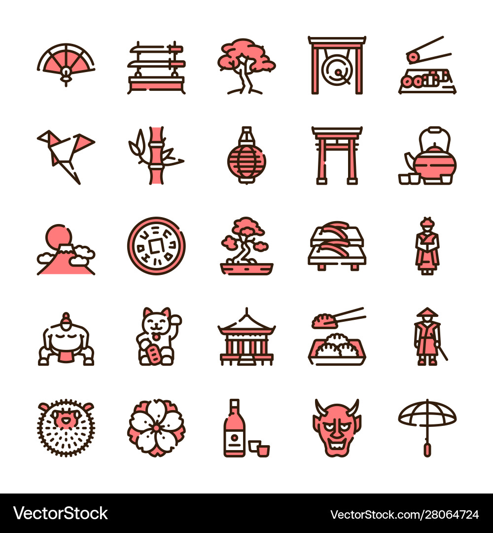 Japan items color linear icons set Royalty Free Vector Image
