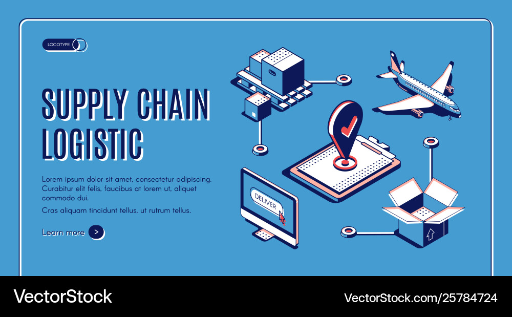 Supply chain logistic isometric web landing banner
