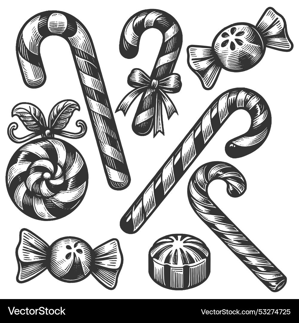 Candy canes sweets collection Royalty Free Vector Image