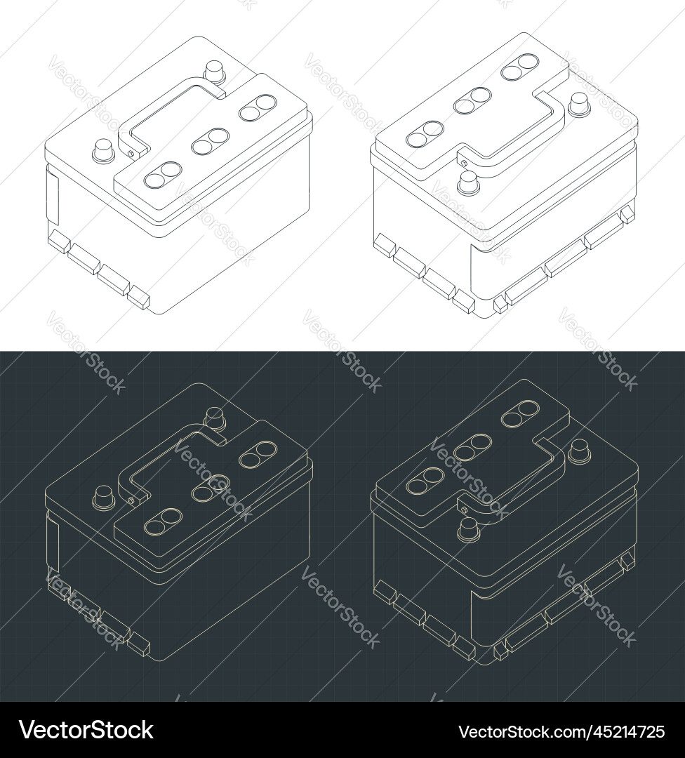 Car battery isometric blueprints Royalty Free Vector Image