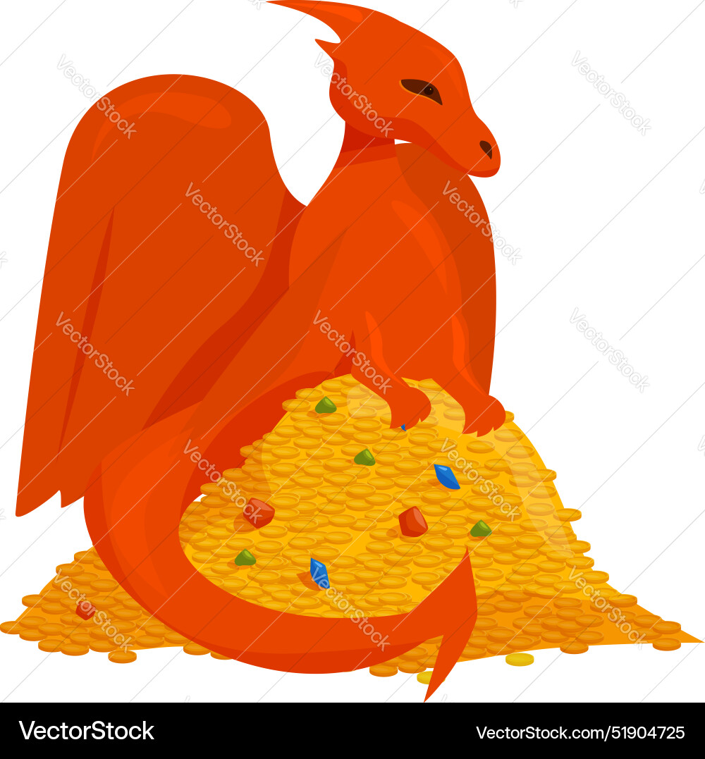 Red dragon guarding his treasure on white Vector Image