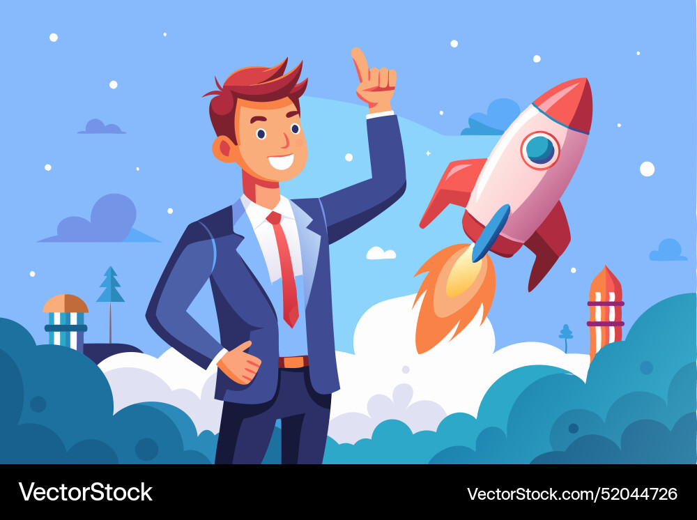 Business launch startup rocket takes off Vector Image